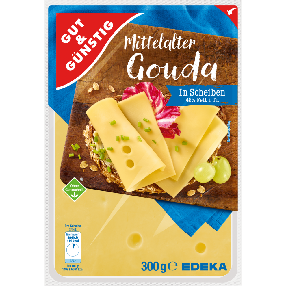 Mittelalter Gouda in Scheiben 48% Fett i. Tr. | EDEKA