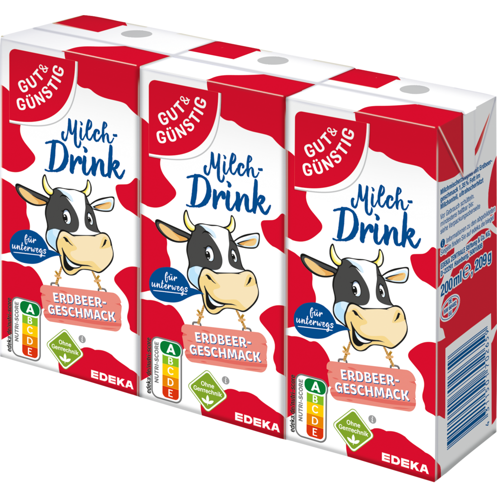 Milchdrink Erdbeere, 3er-Pack | EDEKA